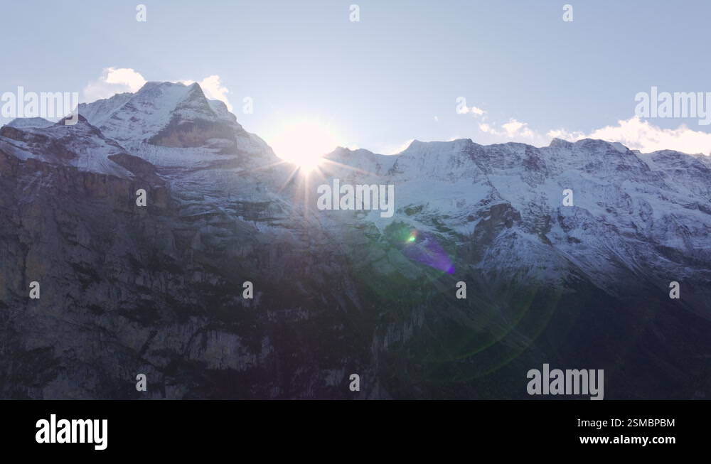 Swiss aerial footage. Lauterbrunnen's cascading waterfalls, Murren's ...