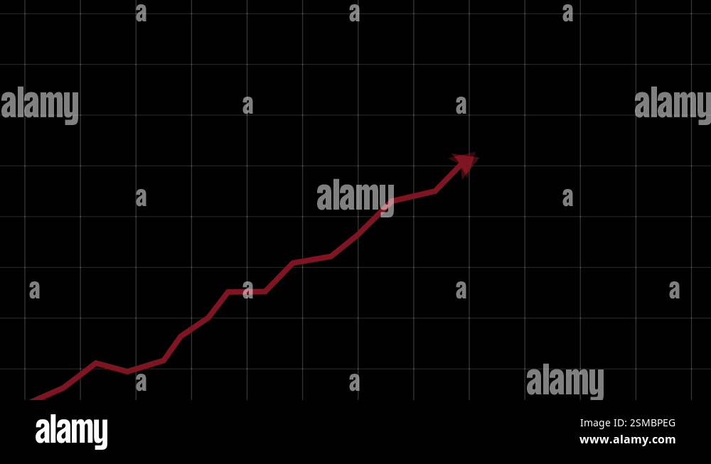 Animation of red arrow up trend in market, arrow going up rising, black ...