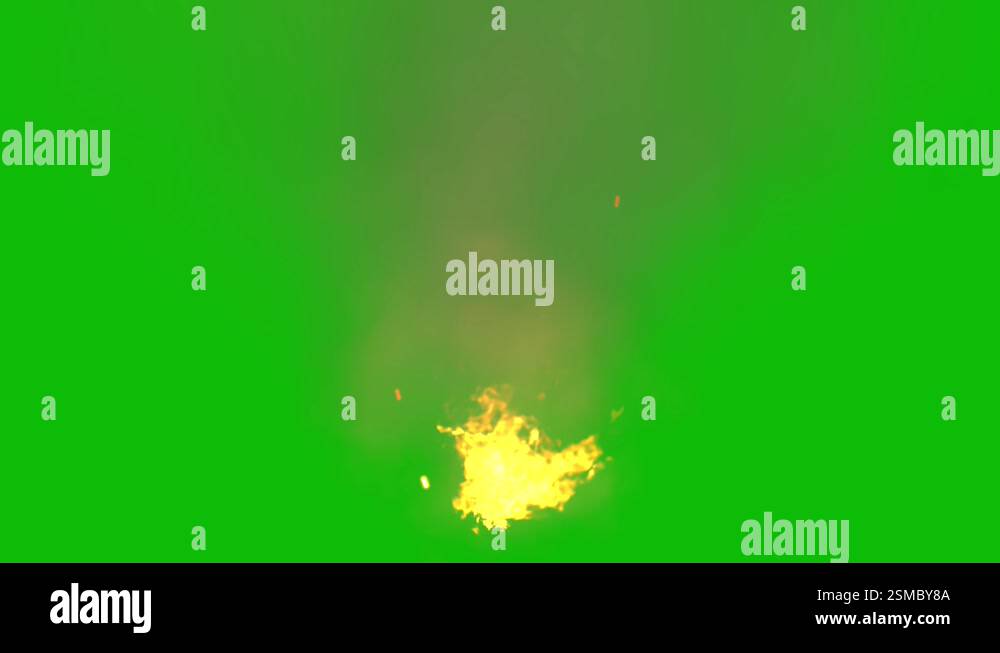 Visual effects, VFX, fire burning with smoke, sparks on green screen 3D ...