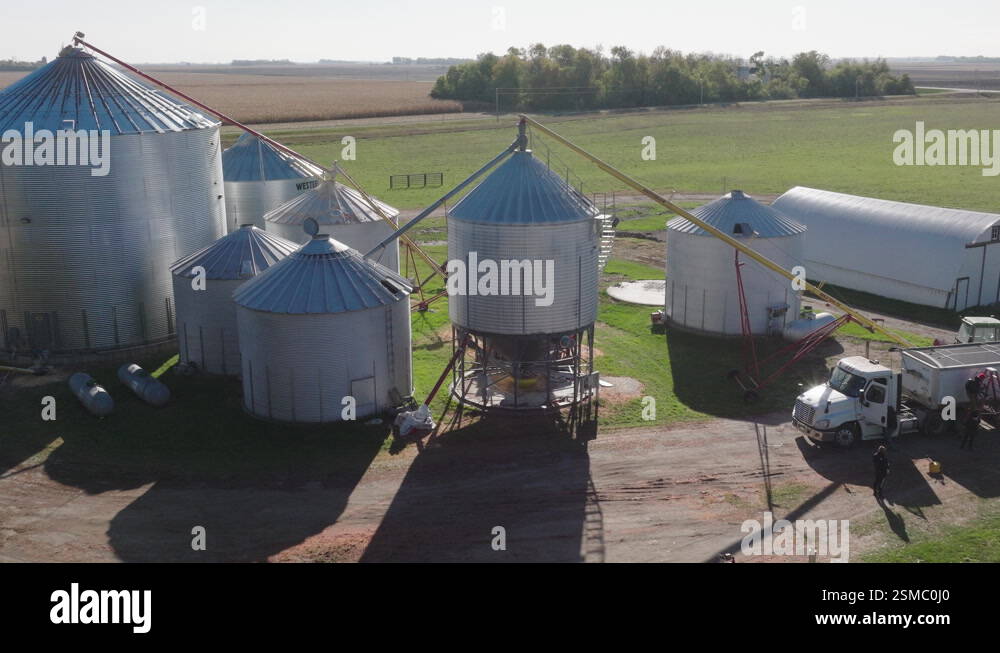 Grain Silos and Bins on a Farm with a Loading Truck Stock Video Footage ...