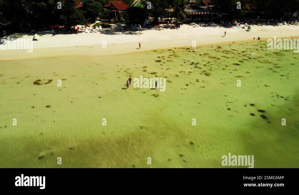 Orbital flight with drone over Tropical Choeng Mon Beach on Koh Samui ...