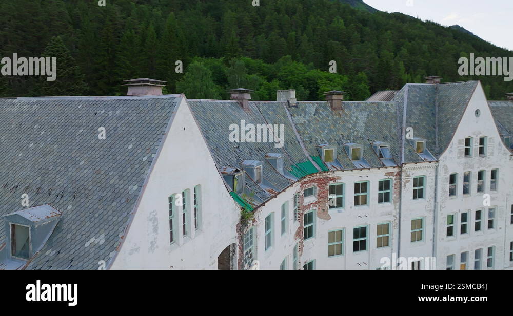 Derelict old Lyster Sanatorium infamous for ghost hunting. Close aerial ...