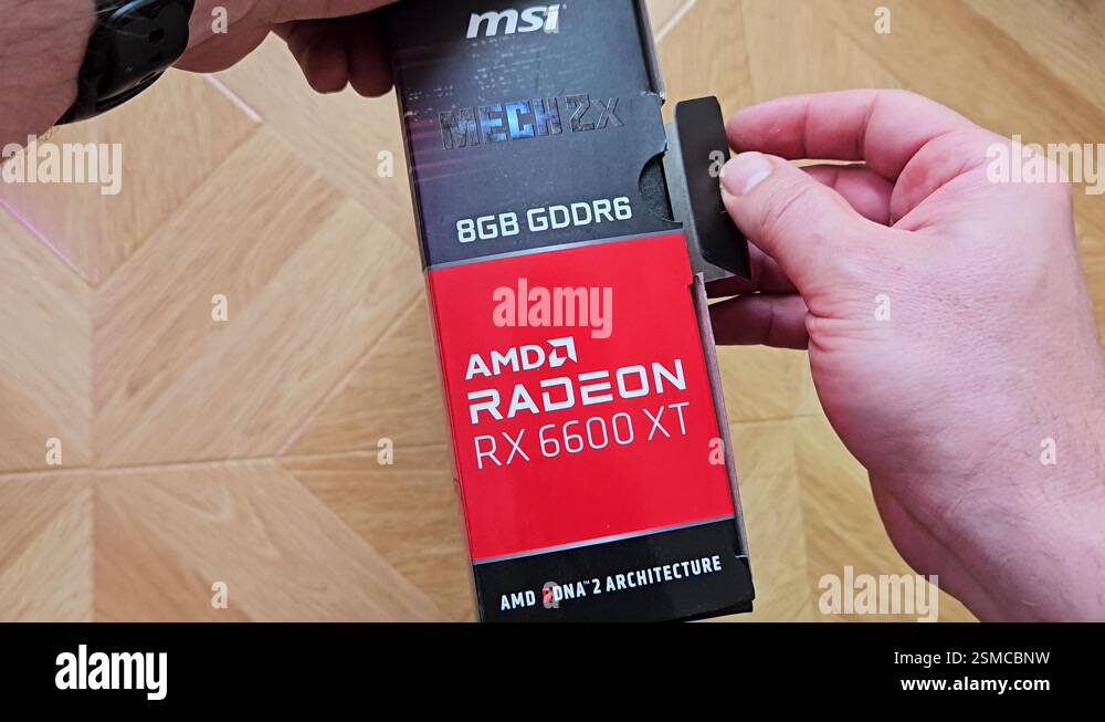 Packing the graphics card in a box. Secure packaging for shipping ...