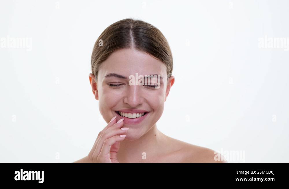 Natural Beauty of Caucasian Woman on White Background Stock Video ...