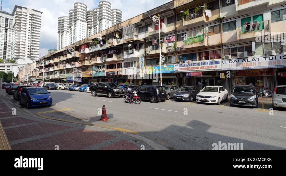 Old four-story building in Brickfields, Kuala Lumpur, wide angle view ...