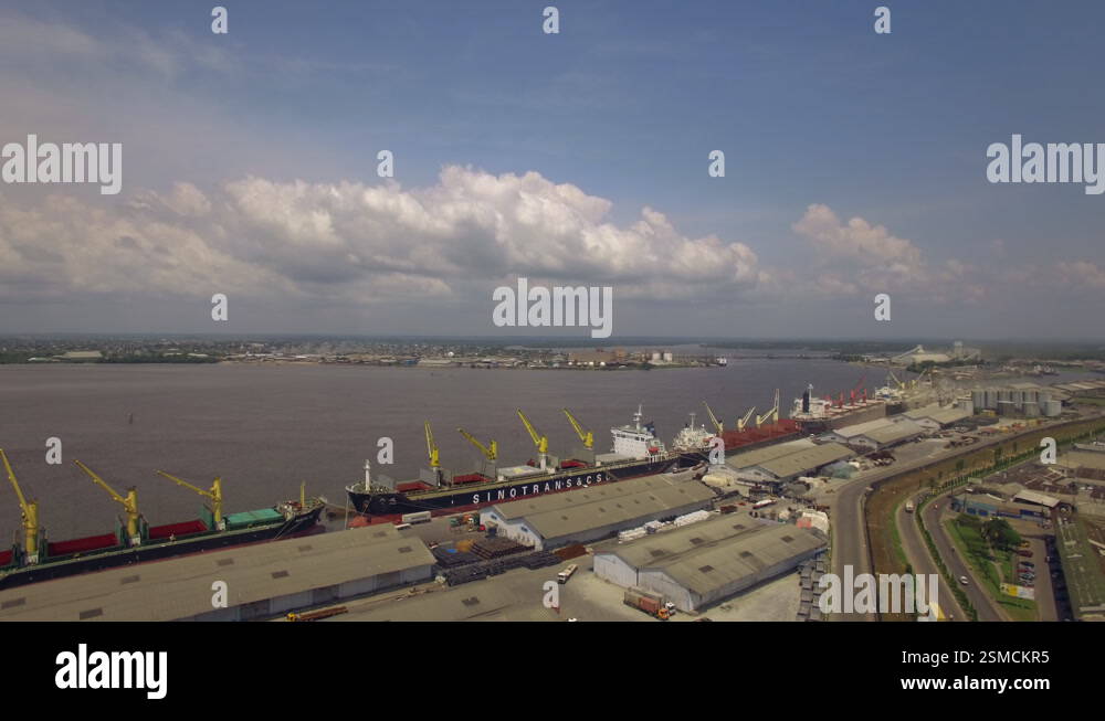 Flight over the port of Cameroon, Douala Stock Video Footage - Alamy