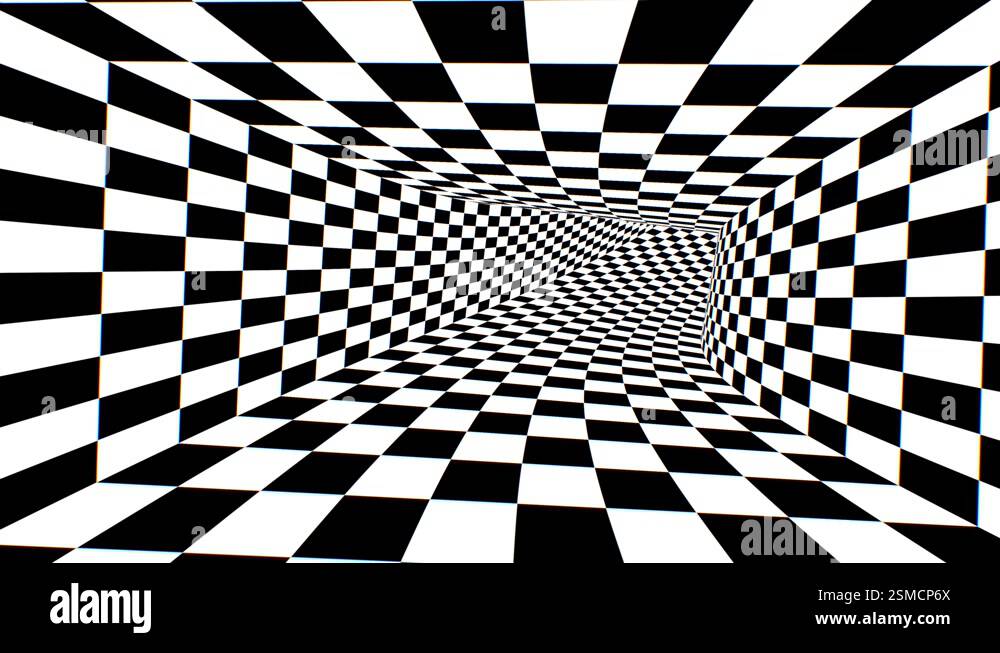 Inside Fast Black White Abstract Checkerboard Optical Illusion Tunnel ...