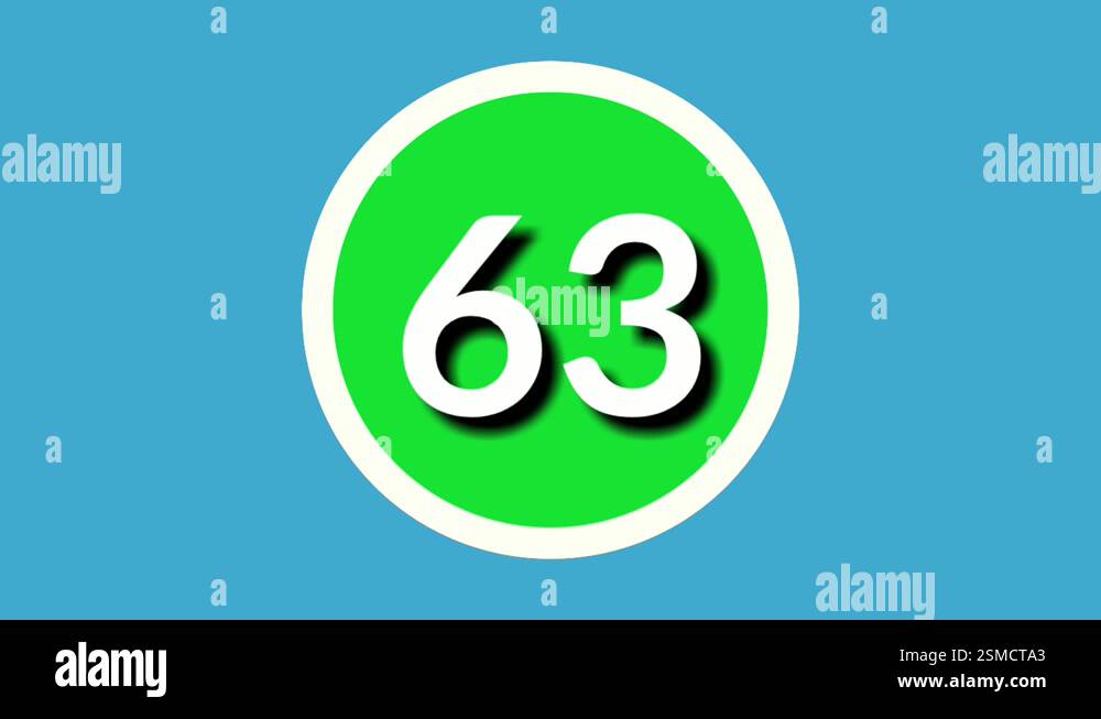 Number 63 sixty three sign symbol animation motion graphics on green ...