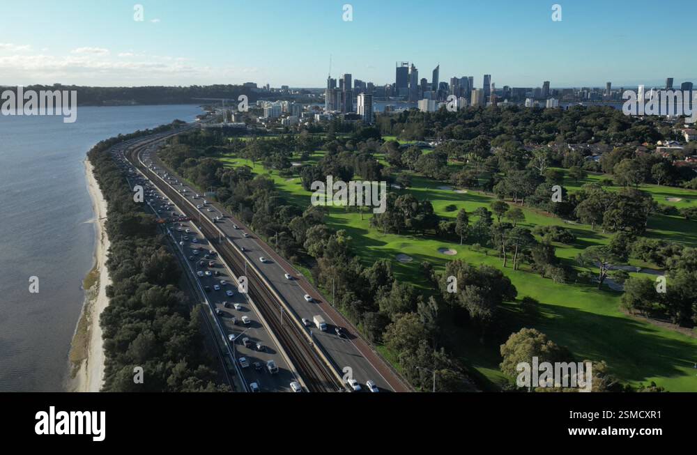 Urban Perth city western Australian commute traffic aerial Stock Video ...