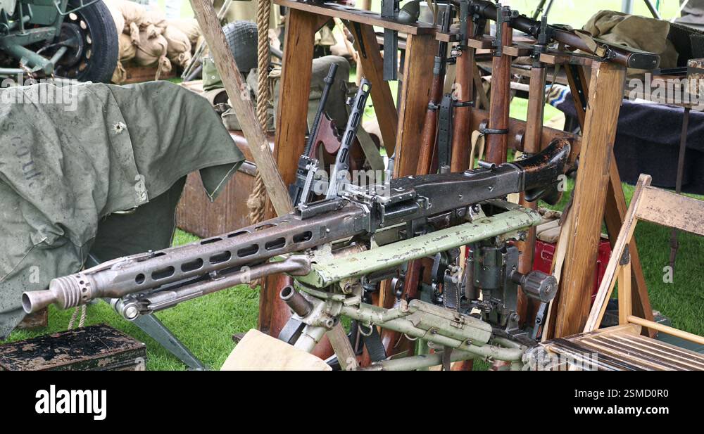 A machine gun and other weapons at the 1940's weekend in Ingleton ...