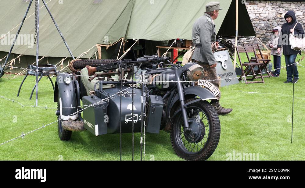 A machine gun on a German motorbike and side car at the 1940's weekend ...
