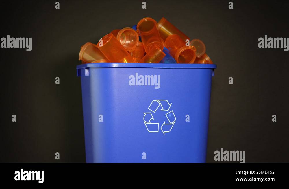 Waste from empty plastic bottles of pharmaceutical generic prescription ...