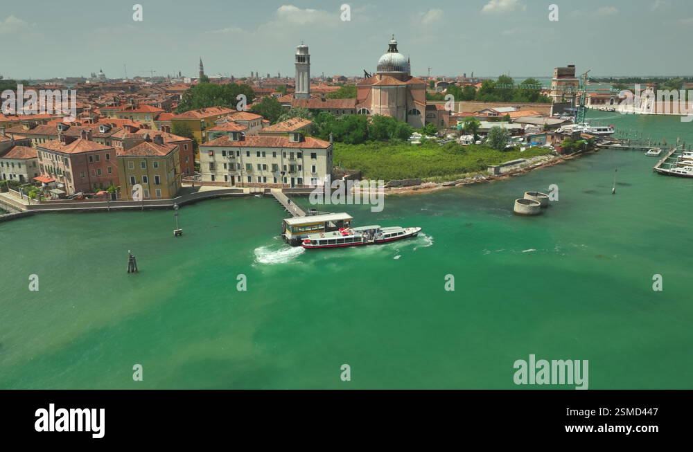 Venice ferry stop Basilica san Pietro di Castello, drone truck pan 4k ...