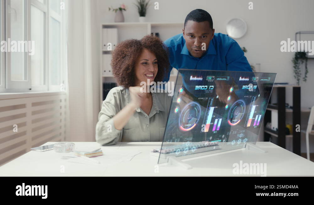 Two engineers successfully removing malfunction, high fiving each other ...