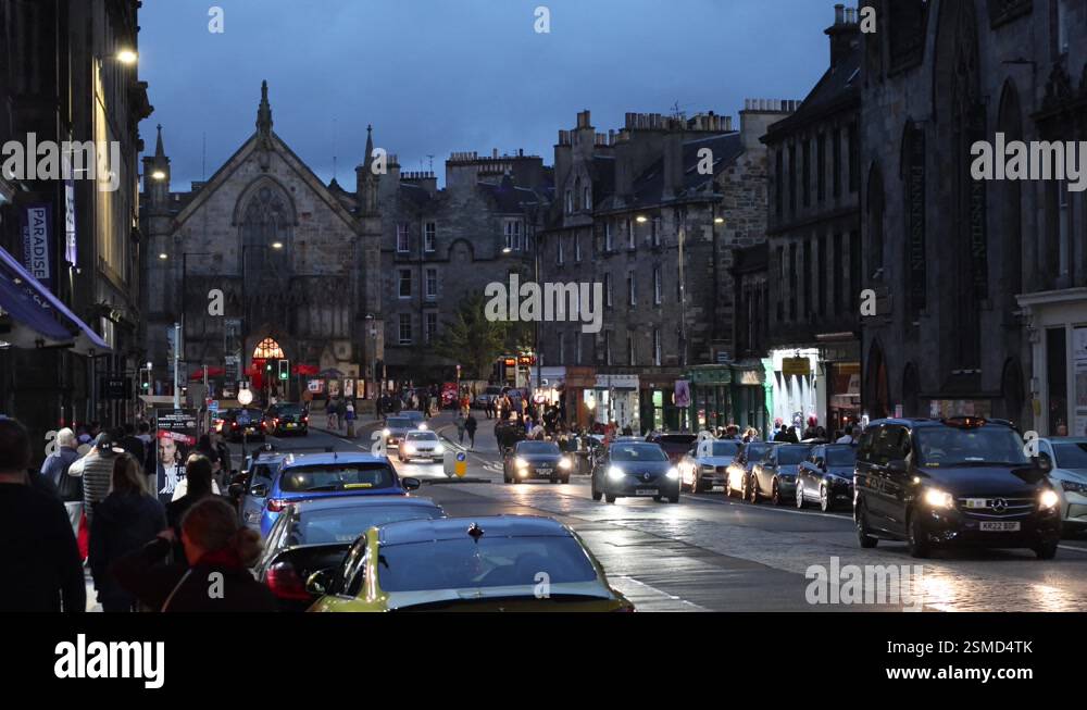 A Central Busy Street of a European City in the Evening (Edinburgh ...