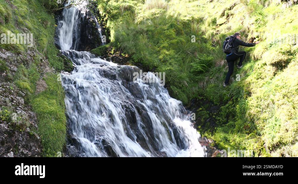 A waterfall in Roughton Gill in the Caldbeck Fells, Lake District, UK ...