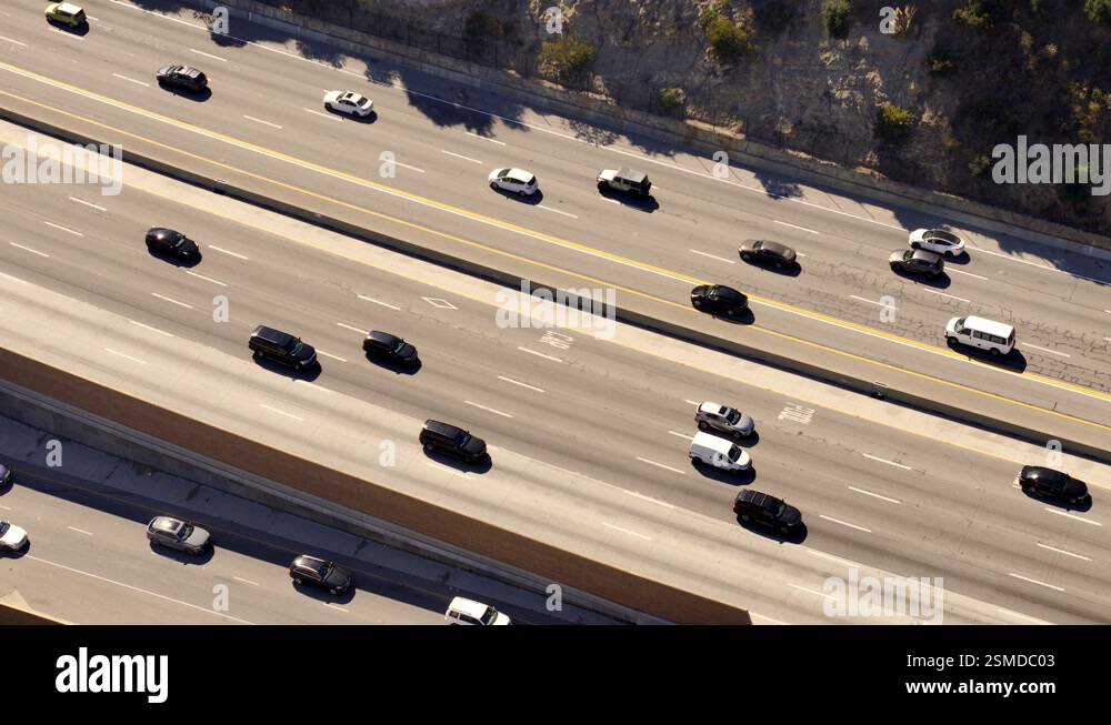 Top Down view on freeway traffic in Los Angeles - Los Angeles Drone ...