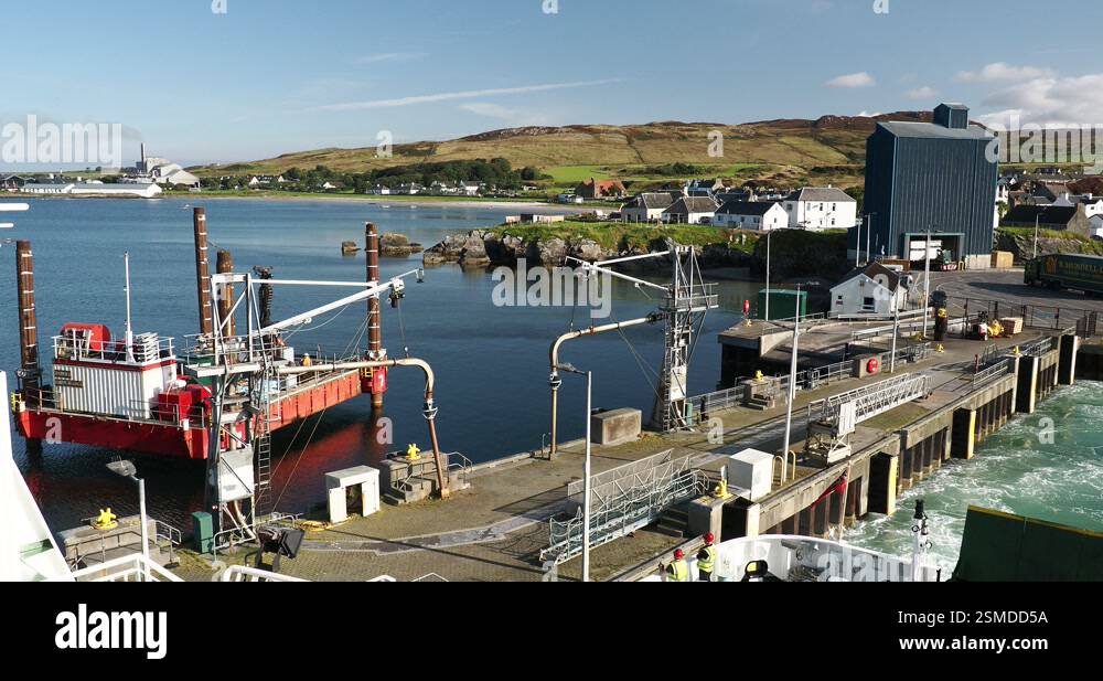 A jack up barge in Port Ellen on Islay in the Inner Hebrides from the ...