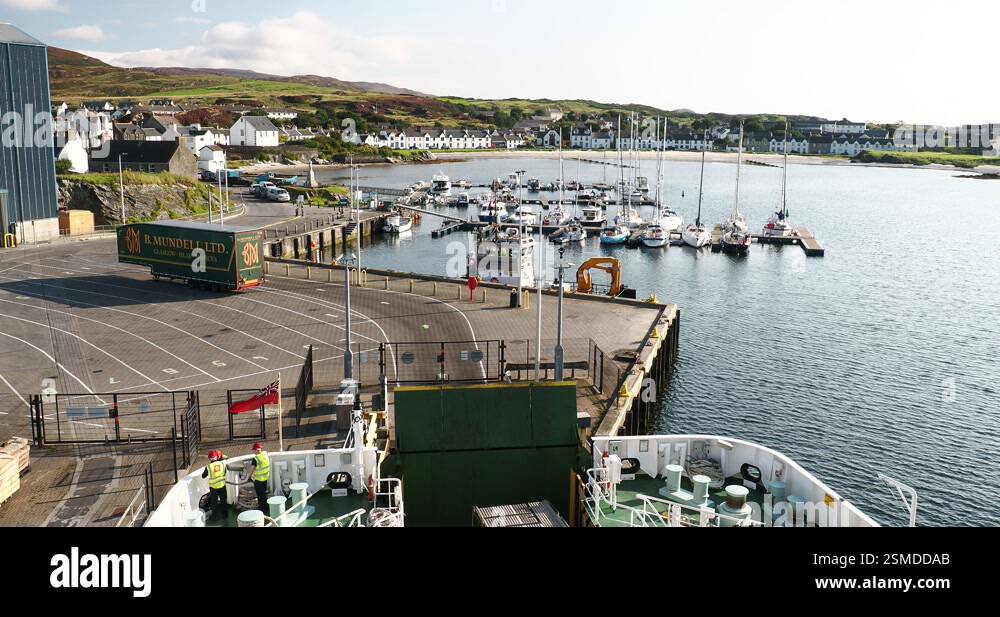 Port Ellen on Islay in the Inner Hebrides from the ferry, Scotland, UK ...