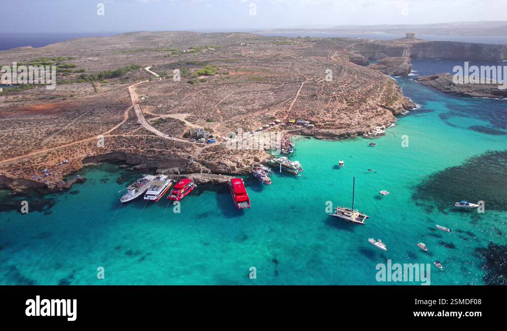 Wide Aerial Landscape of Blue Lagoon on Comino Island, Malta Stock ...