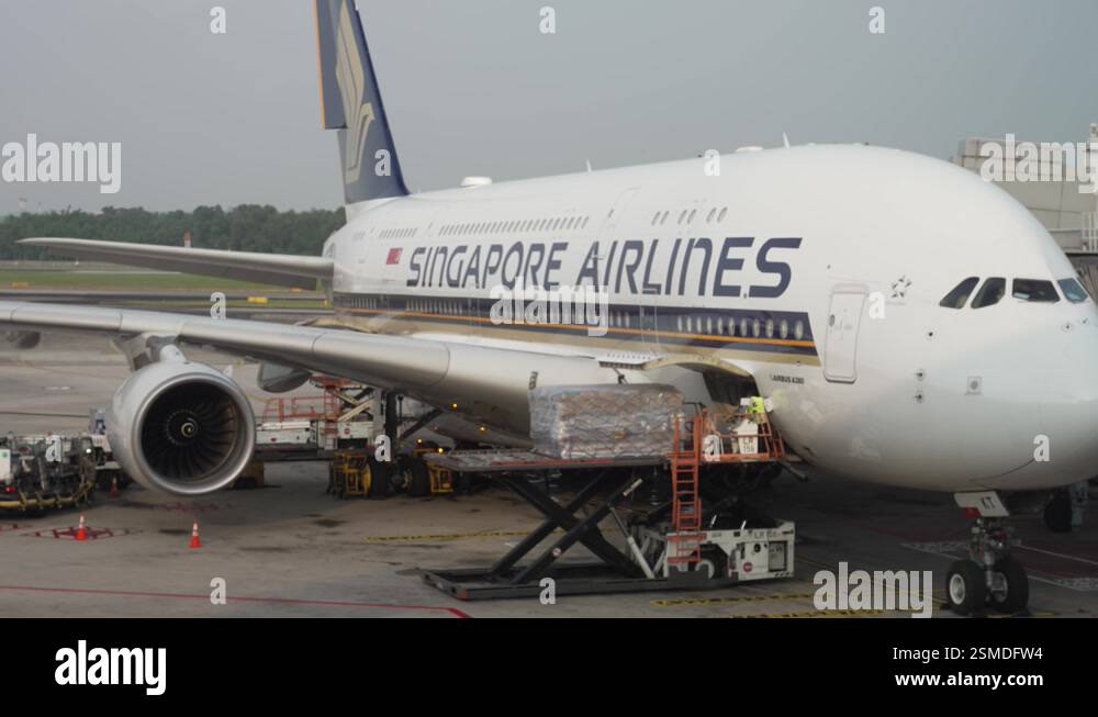 Cargo Being Loading Onto Singapore Airlines A380 With Cargo Bay Door ...