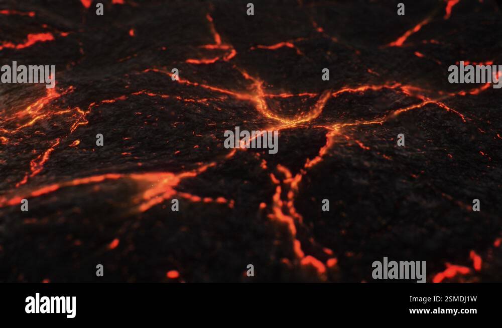 Volcanic Lava Cracked Ground. Morphing 3D Animation. macro shot Stock ...