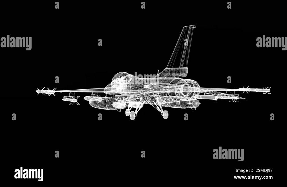 Spinning 3d wireframe fighter jet on plain black background Stock Video ...