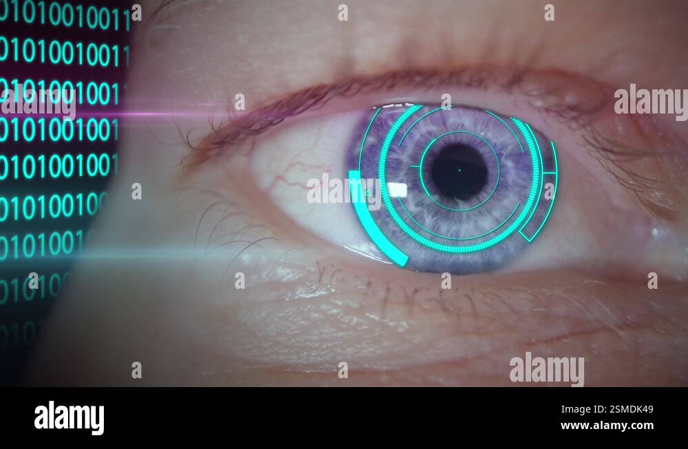 Biometric eye scanner identifying person, eye retina identification ...