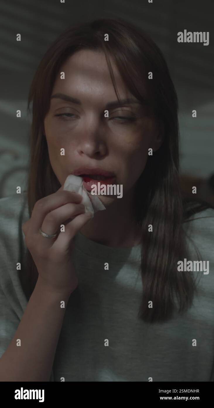 Woman with Scratch on Lips Looking at Camera after Fight with Husband ...