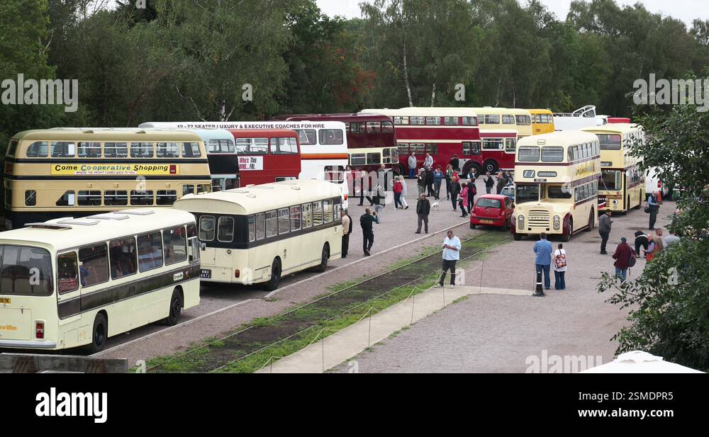 A vintage bus rally at the Quorn and Woodhouse railway station in Quorn ...