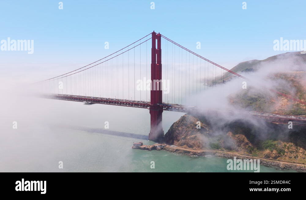 Karl the fog drifting through Golden Gate Bridge in San Francisco Bay ...