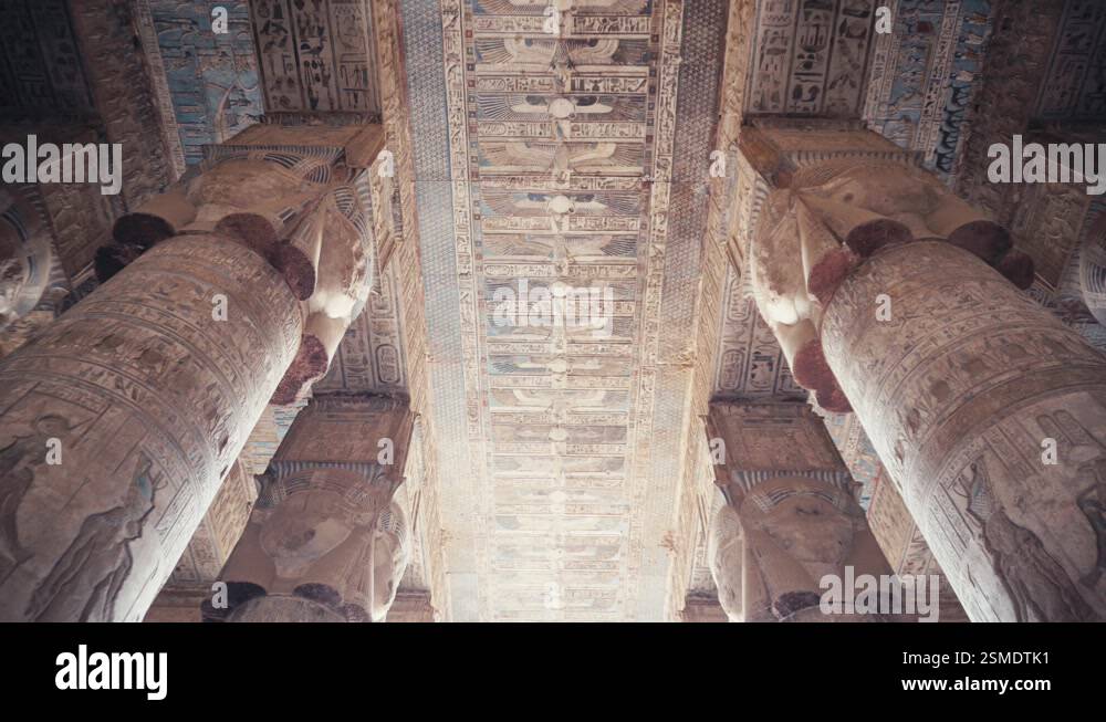 Painted ceilings in the Temple of Dendera, Egypt Stock Video Footage ...