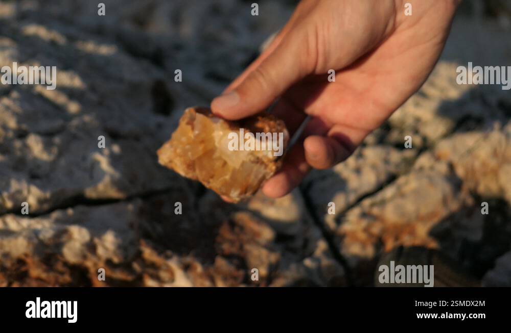 Geological finding, person holding natural mineral rock, crystal stone ...