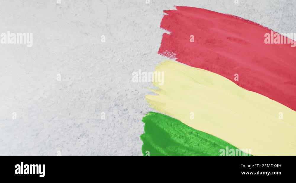 Video of red, yellow and green paint smudges with copy space on grey ...