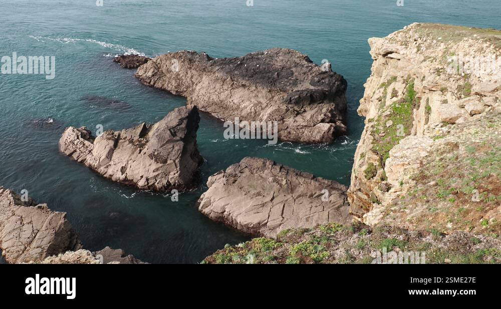 A strong tidal rip off Wooltack Point in Pembrokeshire, Wales, UK Stock ...