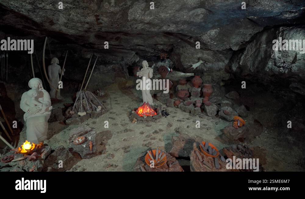 Ancient sculptures in an underground cave. Archaeological excavations ...