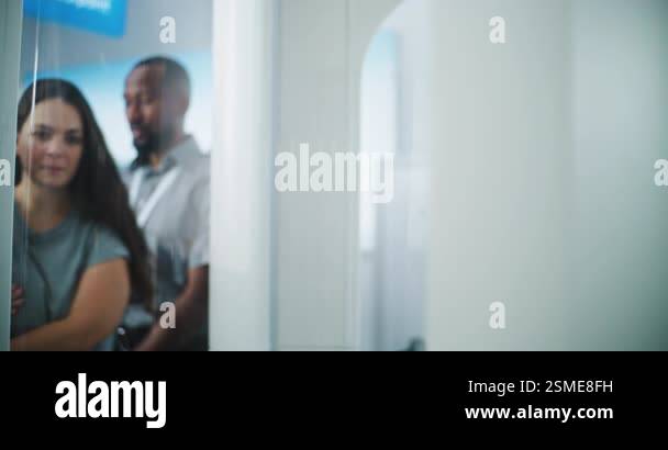 TSA Security Line in Airport Terminal: Woman with Kid Walking Through X ...