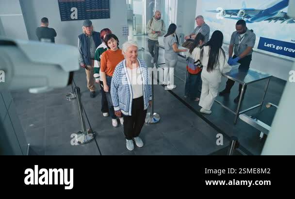 Security Checkpoint in Airport Terminal: Queue of Diverse People ...