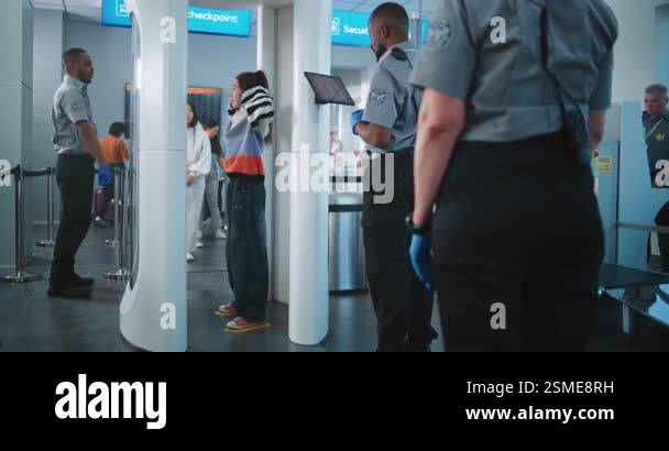 Airport Security Checkpoint: Multiethnic Passengers Passing Through ...