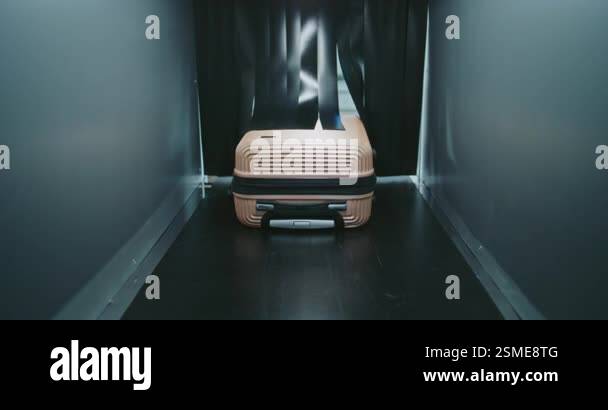 Security Checkpoint in Airport Terminal: Suitcases of Passengers Moving ...