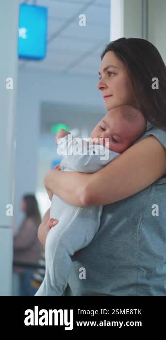 TSA Security Line in Airport: Family with Children Walking Through ...