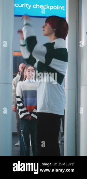 TSA Security Checkpoint in Airport: Multiethnic Teens Passing Through ...