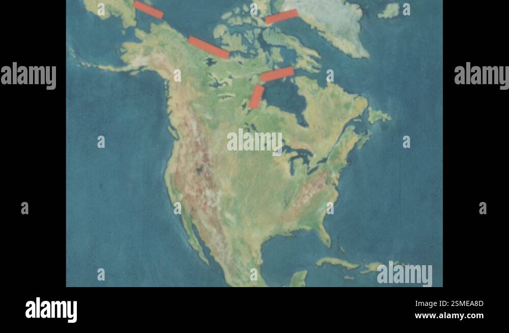 1970s: Map of North America with red bars along the Arctic Ocean ...