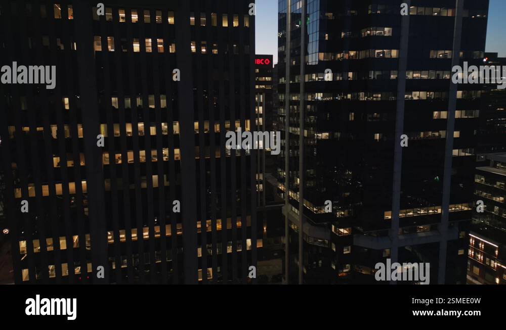 Night view corporate office buildings office windows downtown Halifax ...
