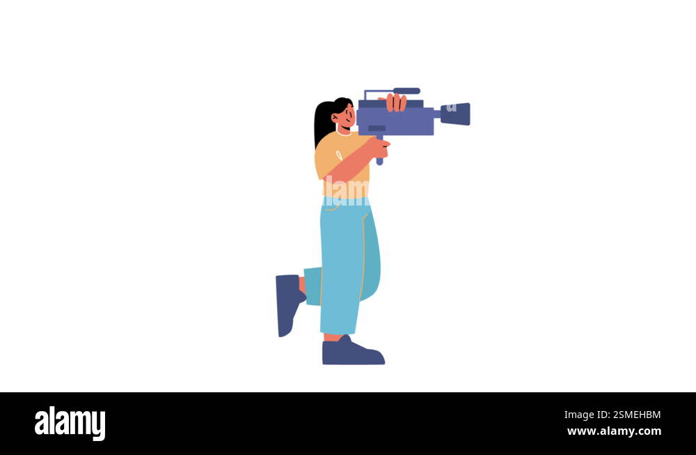 2D Character Female Cameraman Background Stock Video Footage - Alamy