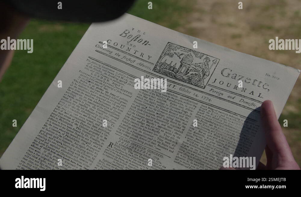 18th century Colonial Gentleman reading a newspaper in a colonial town ...