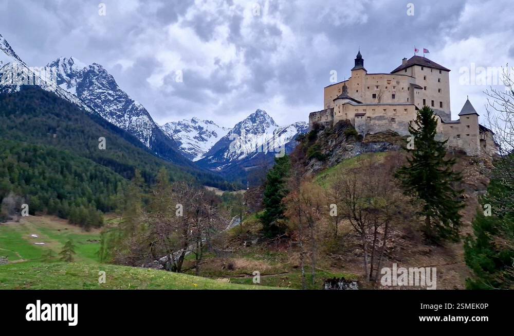 Swiss Alps medieval castle Tarasp . Switzerland Stock Video Footage - Alamy