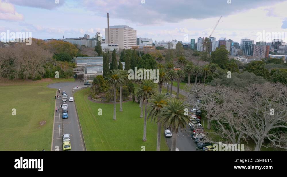 Aerial: Auckland domain and wintergardens, New Zealand Stock Video ...