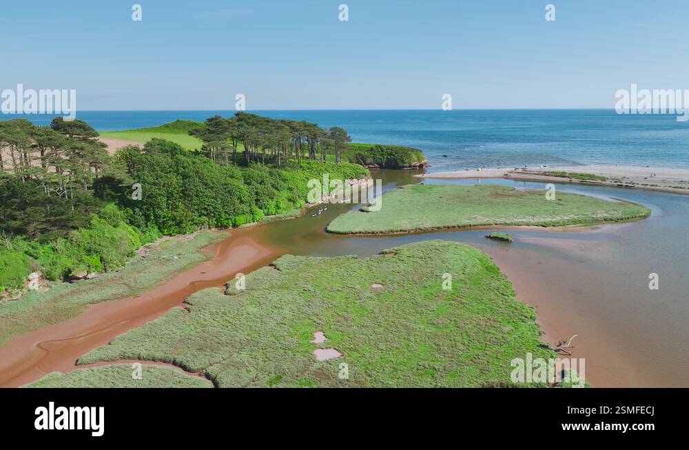 River Otter Estuary Nature Reserve from a drone, Budleigh Salterton ...