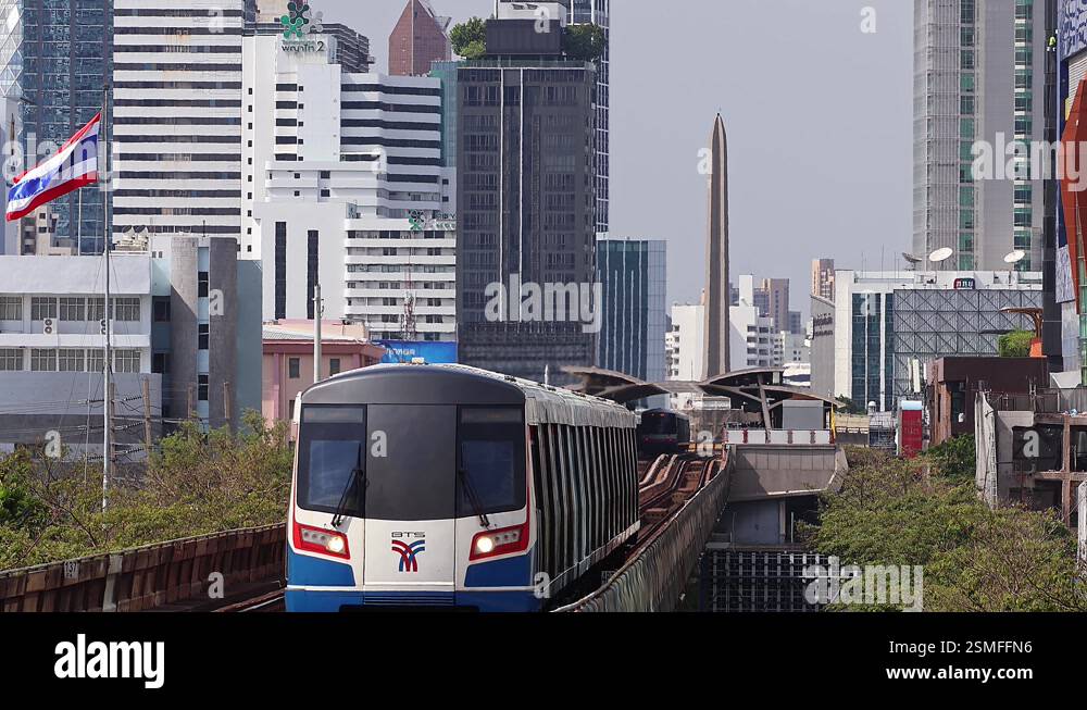 View of moving BTS skytrain at Victory Monument metro station Stock ...